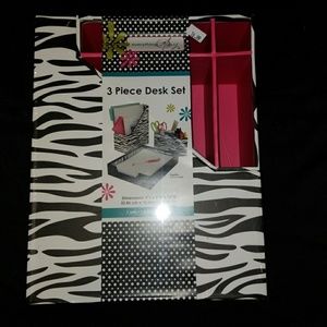 Other | Hot Pink Zebra 3 Piece Desk Set New 2 Sets | Poshmark